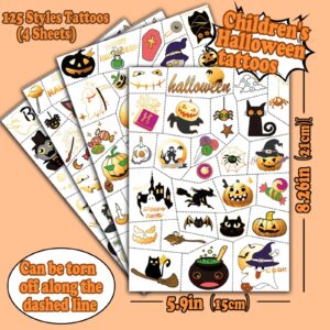 Halloween Temporary Tattoo, Pumpkin Bat Cat Ghost Witch Skull Cross Grave Fake Tattoos for Kids Women Men, 125 Styles Temporary Tattoos for Halloween Party Supplie Party Favors for Boys Girls