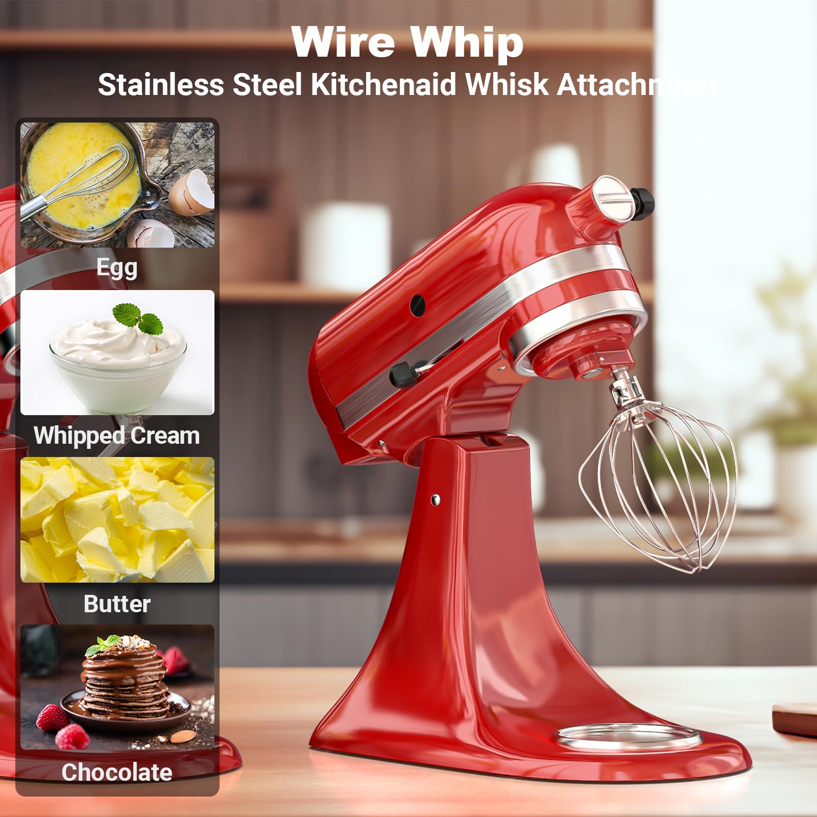 Polished Stainless Steel Dough Hook and 6-Wire Whip Whisk Attachment for Kitchenaid 4.5-5Qt Tilt-Head Stand Mixer, For Kitchenaid Attachments for Stand Mixer by Focollk, Dishwasher Safe