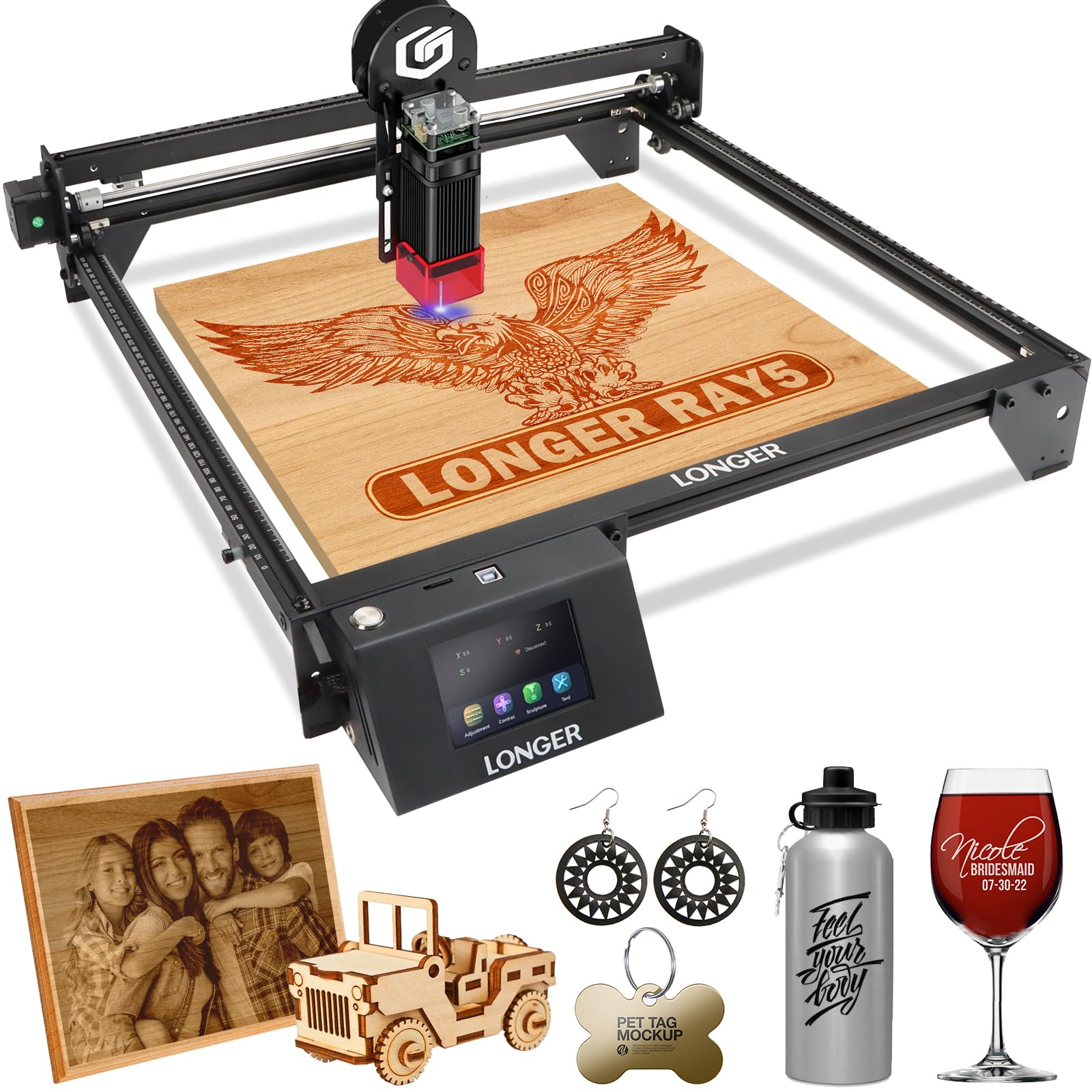 Longer Ray5 Laser Engraver, Laser Engraving Machine with 3.5 Inch Touchscreen, APP Control, 40W DIY Laser Engraver and Cutter for Wood and Metal, Glass, Leather, etc, Working Area 15.7x15.7 Inch