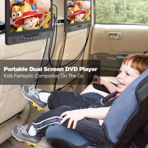 12" Portable DVD Player for Car with 1080P HDMI Input, FELEMAN Car DVD Player Dual Screen with Full HD Digital Signal Transmission, 5-Hour Rechargeable Battery, Support USB, Last Memory(1 Player+1 Mon