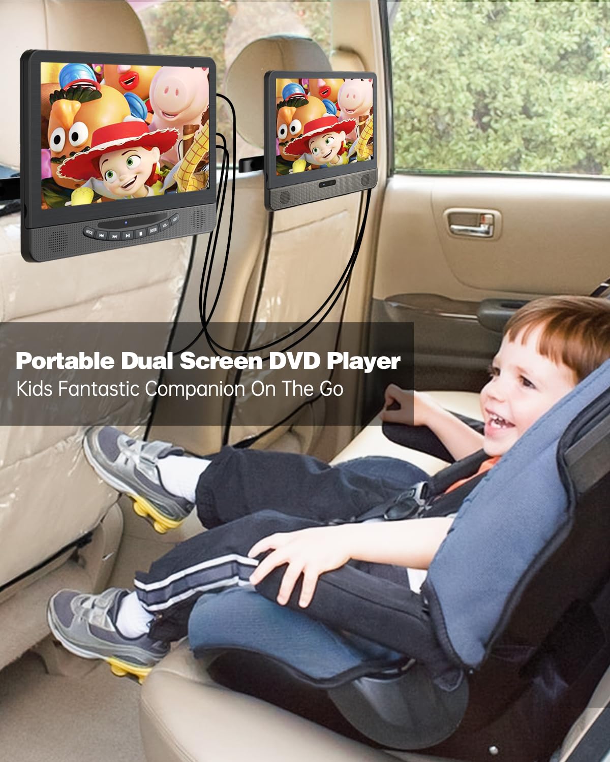 12" Portable DVD Player for Car with 1080P HDMI Input, FELEMAN Car DVD Player Dual Screen with Full HD Digital Signal Transmission, 5-Hour Rechargeable Battery, Support USB, Last Memory(1 Player+1 Mon