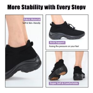 STUNAHOME Orthopedic Sneakers Breathable Women Walking Shoes Slip on Trainers Women's Comfortable Casual Ladies Athletic Shoe Thick Bottom Black