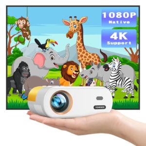 yowhick mini projector for iphone, native 1080p hd projector, portable projector, movie projector compatible with android/ios/windows/tv stick/hdmi/usb