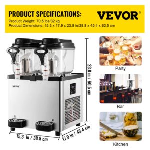 VEVOR Commercial Slushy Machine, 6 L x 2 Tanks 50 Cups Margarita Machine, 700W 110V Stainless Steel Smoothie Frozen Drink Maker, Perfect for Supermarkets Cafes Restaurants Bars and Home Use, Silver