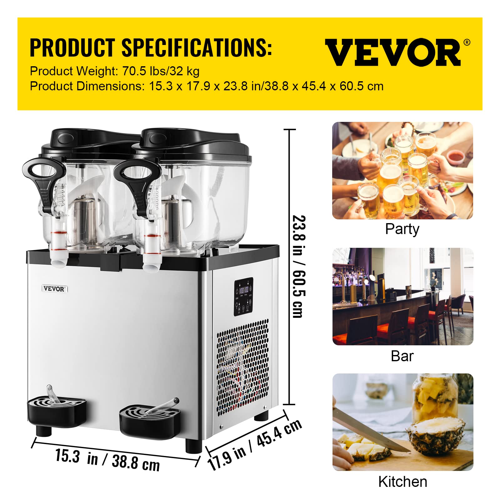 VEVOR Commercial Slushy Machine, 6 L x 2 Tanks 50 Cups Margarita Machine, 700W 110V Stainless Steel Smoothie Frozen Drink Maker, Perfect for Supermarkets Cafes Restaurants Bars and Home Use, Silver