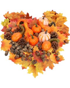 70pcs fall decor artificial pumpkins for decorating, foam pumpkin decor for harvest halloween thanksgiving, faux pumpkin decorations set with 8 fake pumpkins+ 2 pinecones+ 10 pinecones+50 fall leaves