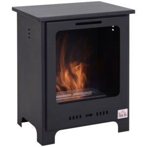 homcom ethanol fireplace, 19.75" freestanding fireplace stove with flame snuffer, 0.25 gal, max 269 sq. ft., burns up to 3 hours, black