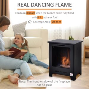 HOMCOM Ethanol Fireplace, 19.75" Freestanding Fireplace Stove with Flame Snuffer, 0.25 Gal, Max 269 Sq. Ft., Burns up to 3 Hours, Black