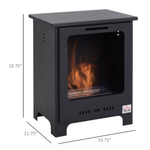 HOMCOM Ethanol Fireplace, 19.75" Freestanding Fireplace Stove with Flame Snuffer, 0.25 Gal, Max 269 Sq. Ft., Burns up to 3 Hours, Black