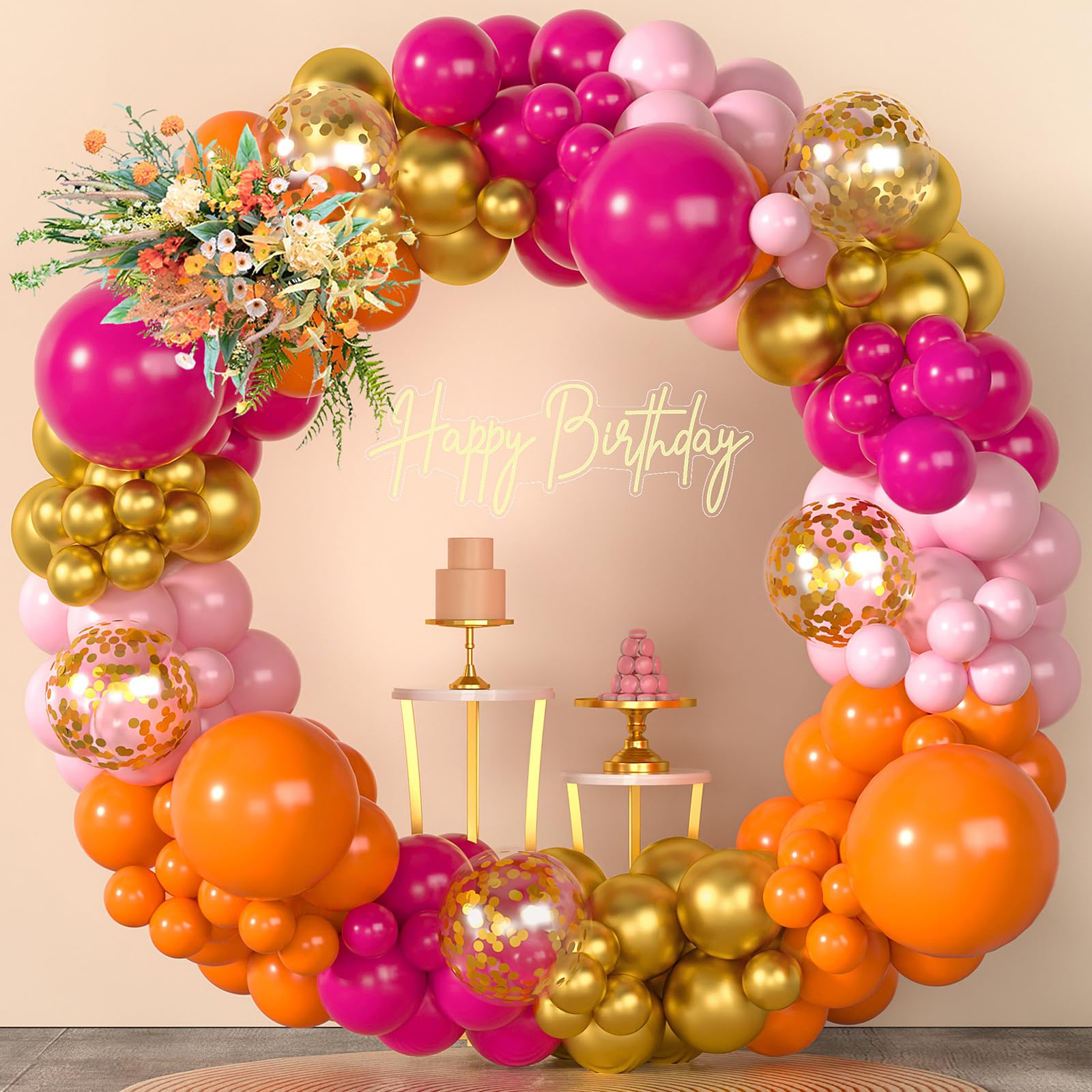 Pink and Orange Balloon Arch Hot Pink Orange Balloons Metallic Gold Light Pink Balloon Garland Kit For Baby Shower Birthday Pink and Orange Party Decorations