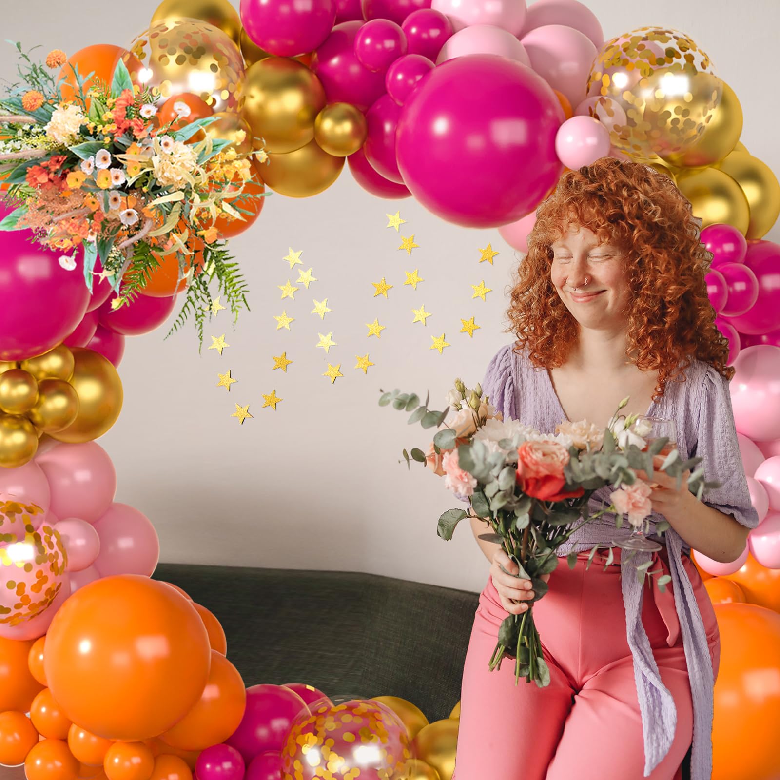 Pink and Orange Balloon Arch Hot Pink Orange Balloons Metallic Gold Light Pink Balloon Garland Kit For Baby Shower Birthday Pink and Orange Party Decorations