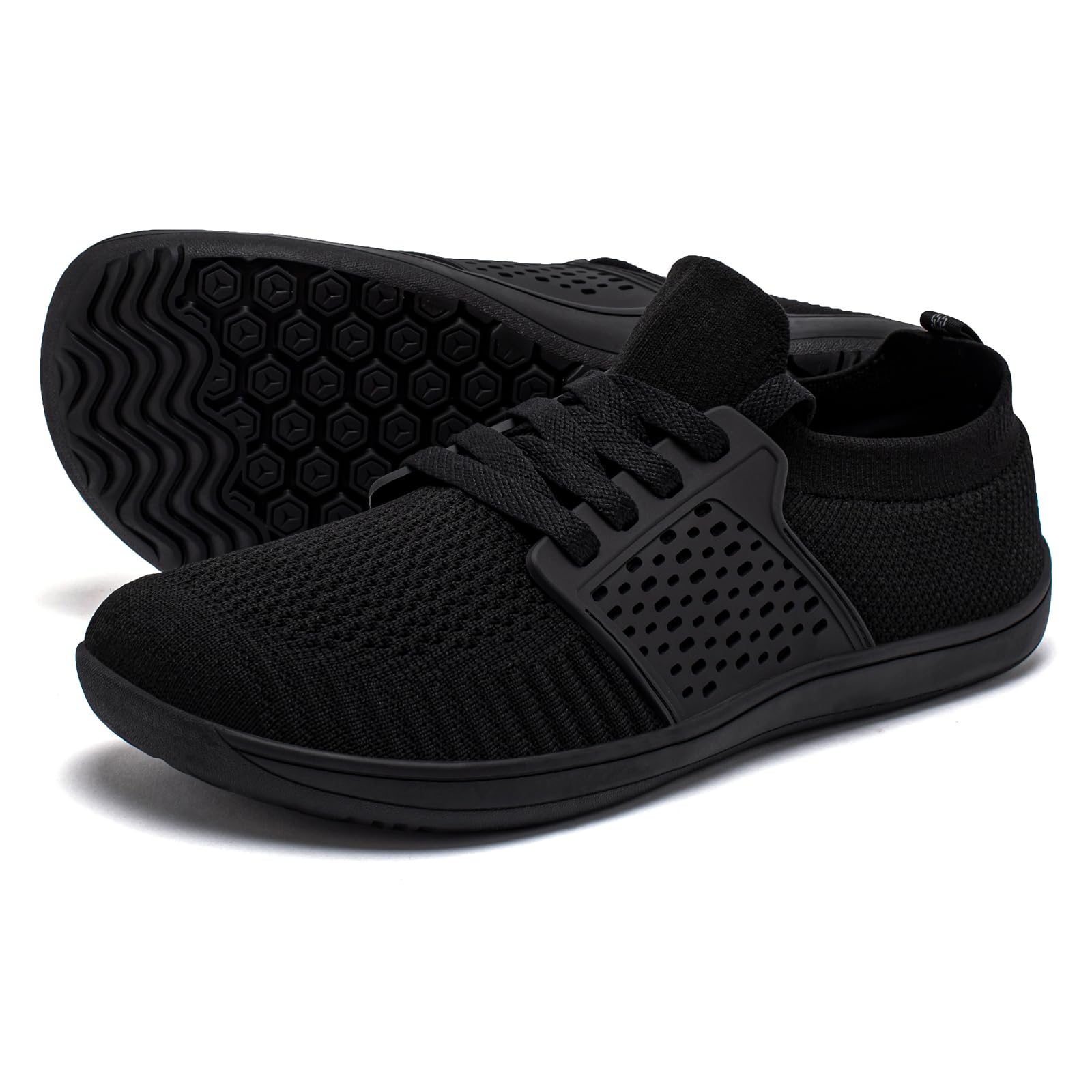 HOBIBEAR Wide Minimalist Barefoot Shoes Mens Womens Walking Sneakers Shoes | Zero Drop Sole | Optimal Relaxation (All Black,Women 8.5 Wide/Men 7 Wide)