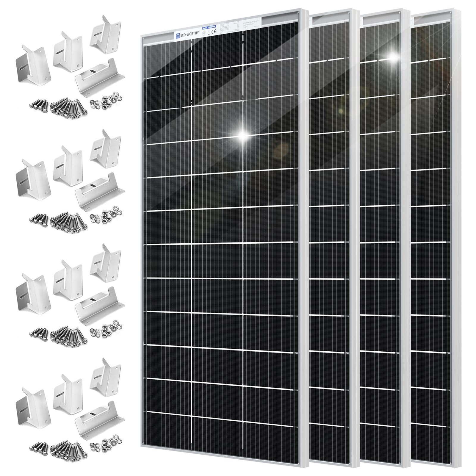 ECO-WORTHY 800W 3.2KWH Monocrystalline Solar Panel Kit with 4pcs 195W Solar Panels + 4pcs Z Brackets for RV Boat Homes Roof and Other Off-Grid Applications