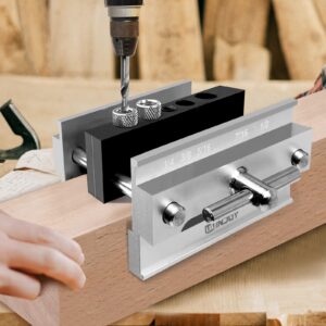 IMINJOY Self Centering Dowel Jig, Wood Dowel Drill Guide Tool with Step Drill Guide Bushings Set, Biscuit Joiner Woodworking Tools Drill Jig for Cabinets