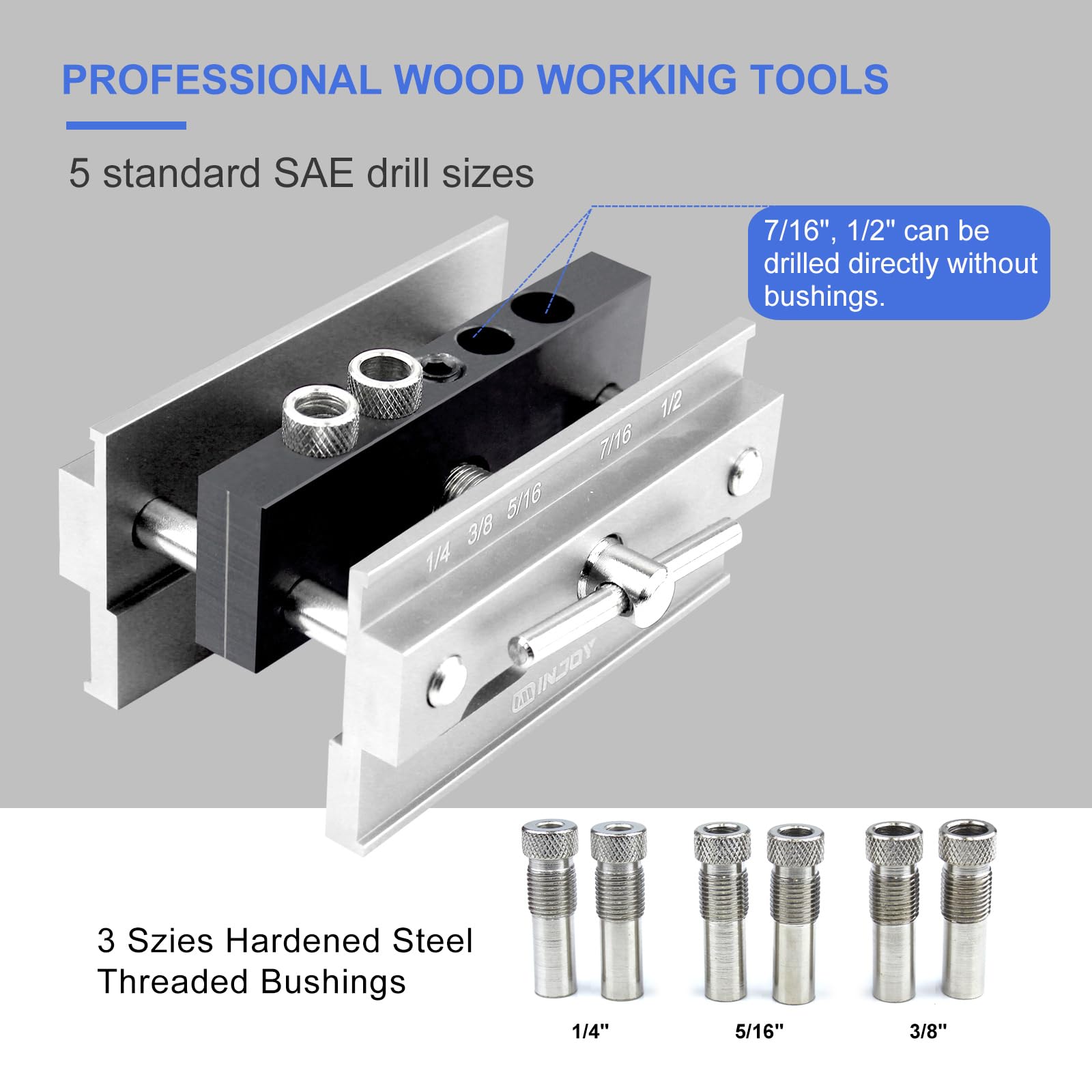 IMINJOY Self Centering Dowel Jig, Wood Dowel Drill Guide Tool with Step Drill Guide Bushings Set, Biscuit Joiner Woodworking Tools Drill Jig for Cabinets