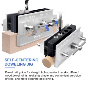 IMINJOY Self Centering Dowel Jig, Wood Dowel Drill Guide Tool with Step Drill Guide Bushings Set, Biscuit Joiner Woodworking Tools Drill Jig for Cabinets