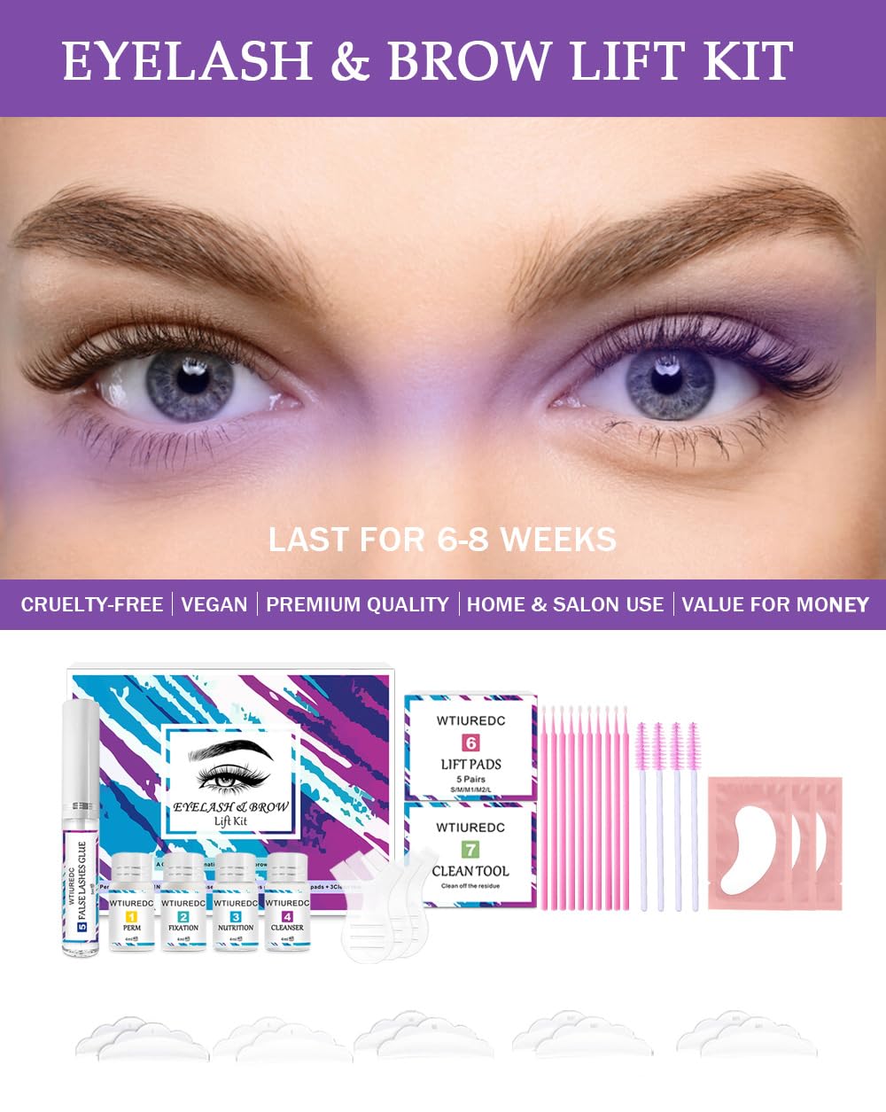 Omysda Lash Lift and Brow Lamination Kit, 2 in 1 Professional Eyebrow Lamination and Lash Perm Kit for Salon and DIY Home Use, 6-8 Weeks Long Lasting