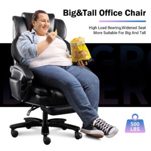 Big and Tall Office Chair 500lbs with 3D Rolling Massage Lumbar Cushion Executive Office Chair High Back Reclining Office Chair with Footrest Wide Seat Breathable Back Support Home Office Desk Chairs