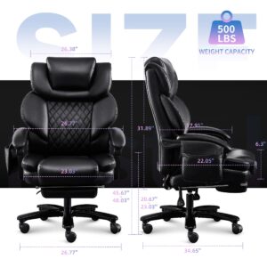 Big and Tall Office Chair 500lbs with 3D Rolling Massage Lumbar Cushion Executive Office Chair High Back Reclining Office Chair with Footrest Wide Seat Breathable Back Support Home Office Desk Chairs