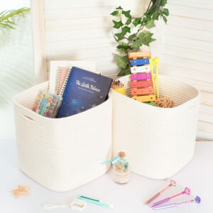 MINTWOOD Design 3-Pack 11x11 Inch Cube Storage Bin, Woven Storage Cube Organizer, Closet Organizer, Cute Square Storage Bins, Decorative Classroom Bathroom Pantry and Shelf Baskets, Creamy White