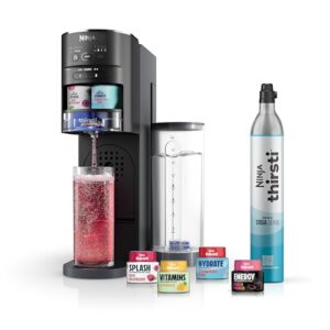 ninja thirsti drink system, soda maker, create unique sparkling & still drinks, personalize size & flavor, carbonated water machine, 60l co2 cylinder & variety of flavored water drops, black wc1001