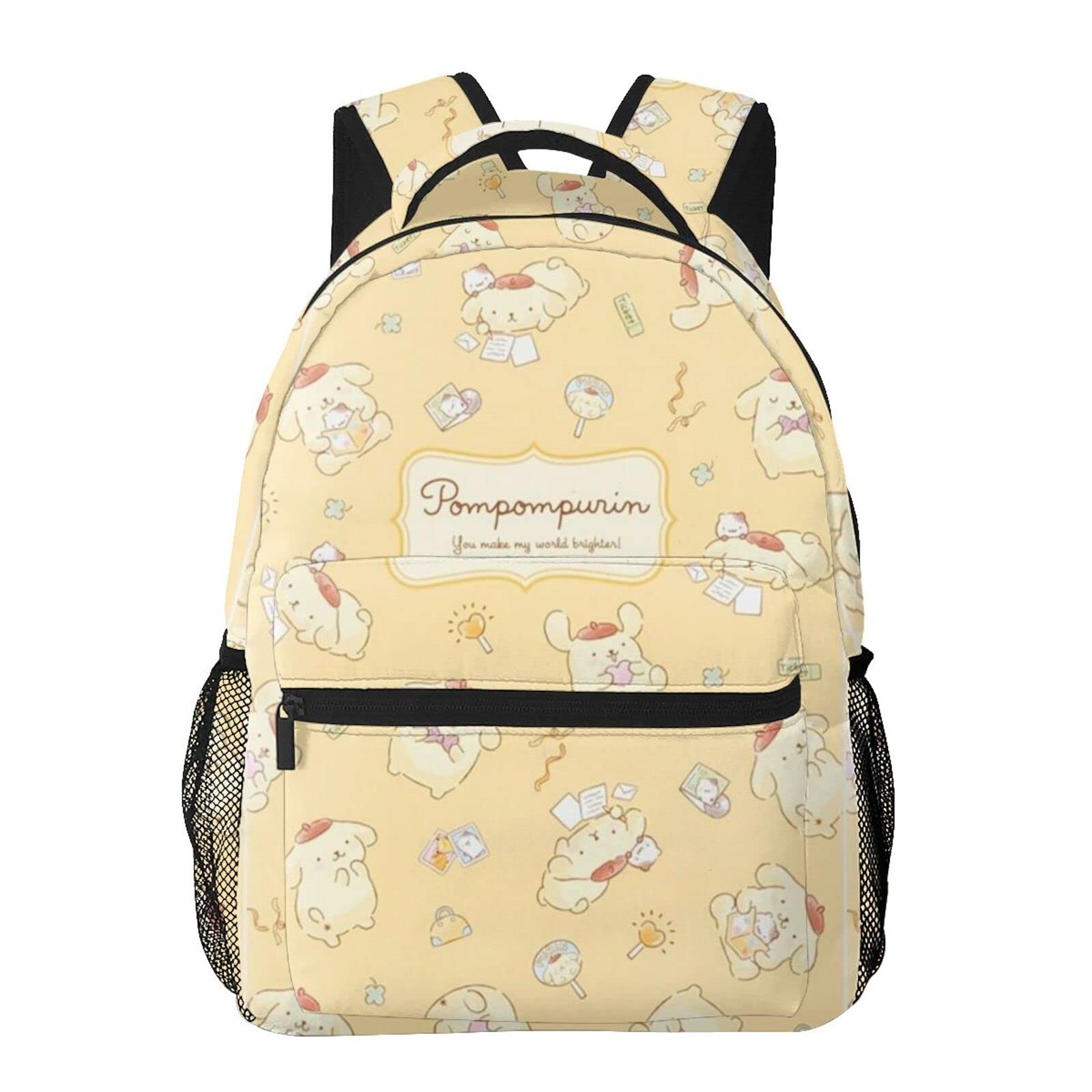 RODES Pompompurin Kawaii Casual Backpack With Cute Keychain Cartoon Anime Characters Large Capacity Laptop Backpack Travel Daypack Unisex Double Shoulder Strap Bag