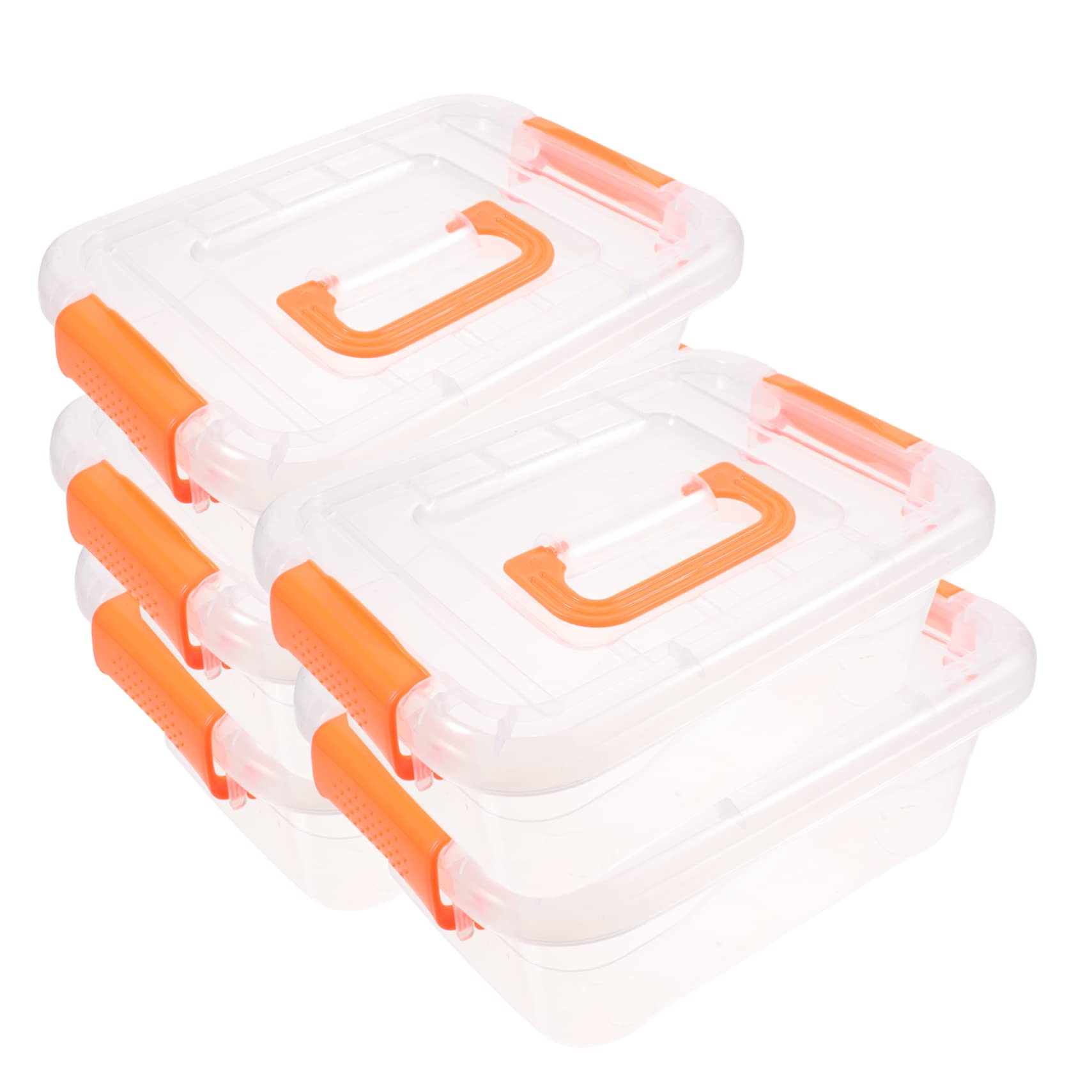 SEWACC 5pcs Box Plastic Container Storage Box with Lid Small Organizer Box Small Storage Bins with Lids Ornament Storage Shoe Boxes Clear Plastic Stackable Orange Brochures Storage Case