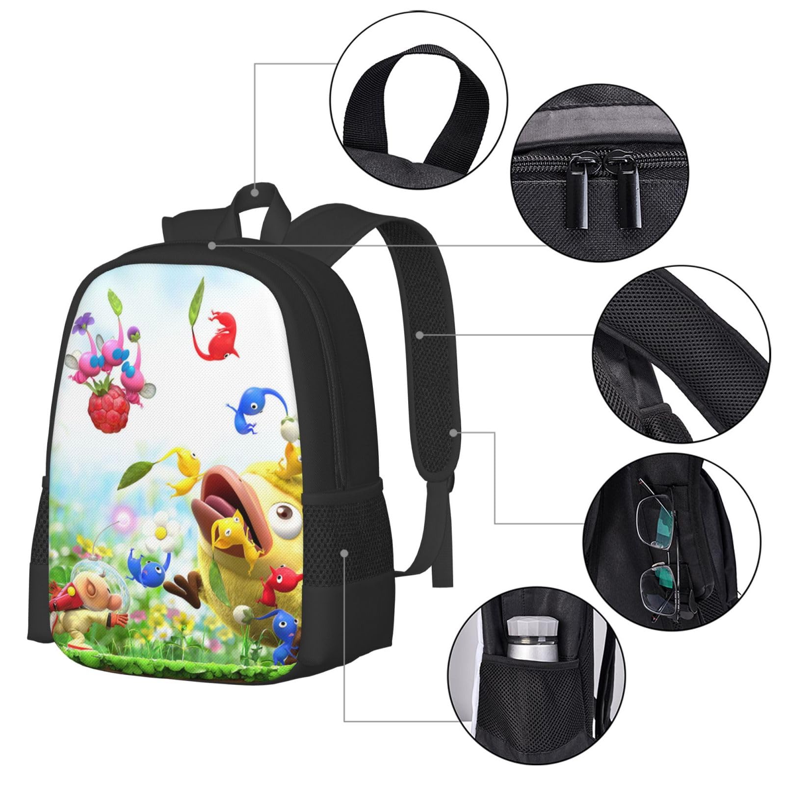 RACEK Fashion Game Pik-min Backpack Cartoon Lightweight Travel Computer Bag Casual Daypack Cute Daybag With Adjustable Straps For Unisex