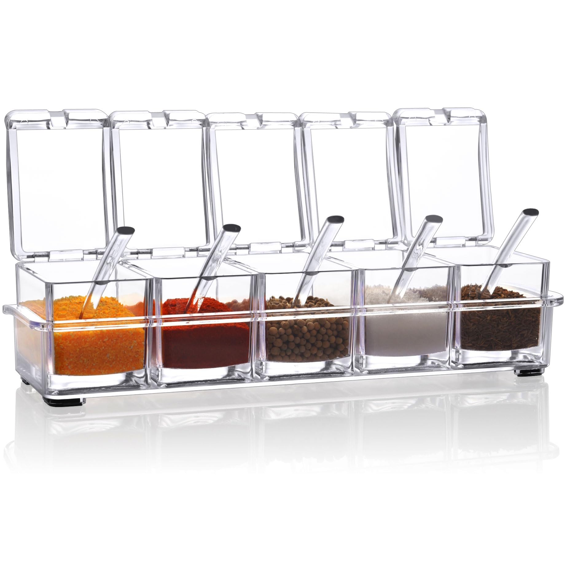 V·RESOURCING Clear Seasoning Box, 5 Pieces Clear Seasoning Storage Container for Spice Salt Sugar Cruet,Condiment Jars with Spoons