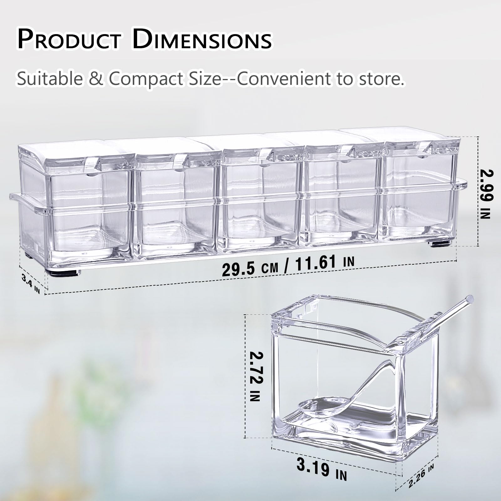 V·RESOURCING Clear Seasoning Box, 5 Pieces Clear Seasoning Storage Container for Spice Salt Sugar Cruet,Condiment Jars with Spoons