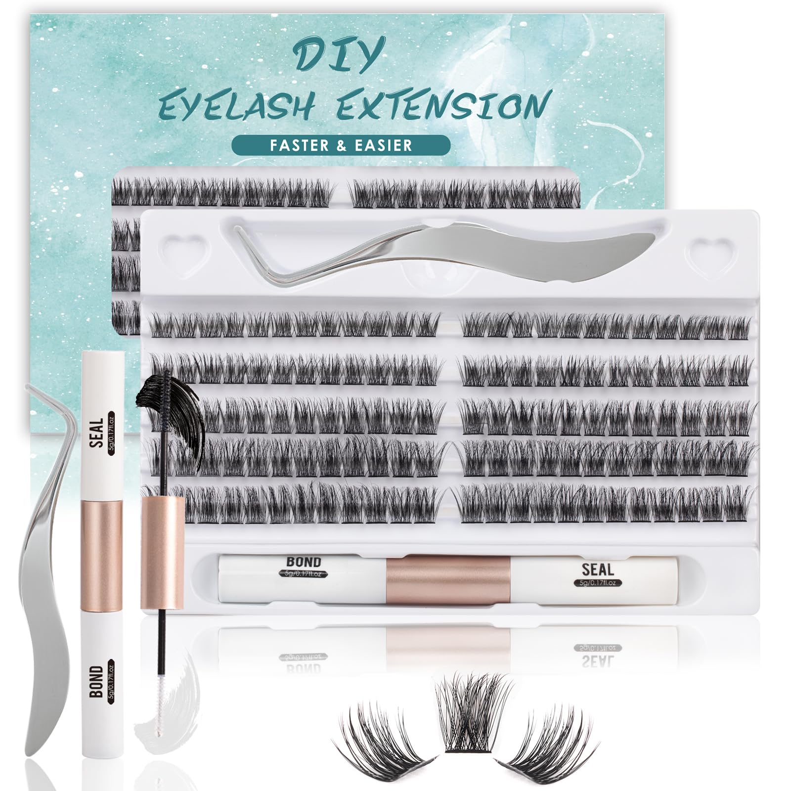 SISILILY Lash Extension Kit 120 Lash Clusters with Lash Bond and Seal and Lash Applicator C D Curl Cluster Eyelash Extensions Waterproof Long Lasting Individual Lashes Mega Look 10-16mm (S28-Mix)