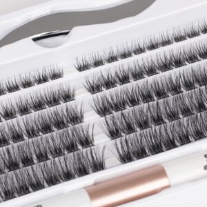 SISILILY Lash Extension Kit 120 Lash Clusters with Lash Bond and Seal and Lash Applicator C D Curl Cluster Eyelash Extensions Waterproof Long Lasting Individual Lashes Mega Look 10-16mm (S28-Mix)