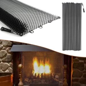 Copgge Fireplace Mesh Screen Curtain 2 Replacement Black Metal Hanging Mesh Curtain Fireplace Spark Guard Iron Mesh Fireplace Cover Fireplace Safety Mesh 24" High X 24" Wide with Pulls