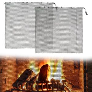 Copgge Fireplace Mesh Screen Curtain 2 Replacement Black Metal Hanging Mesh Curtain Fireplace Spark Guard Iron Mesh Fireplace Cover Fireplace Safety Mesh 24" High X 24" Wide with Pulls