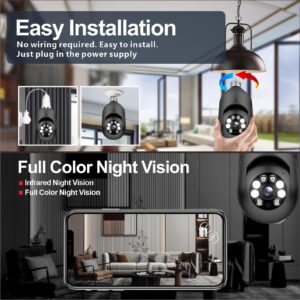 3MP Optiguard Light Bulb Camera 360° Wifi Outdoor&Indoor 2.4GHz,Color Day&Night,Light Socket Security Camera Motion Detection,Wireless Light bulb 1 Month Free Cloud Storage