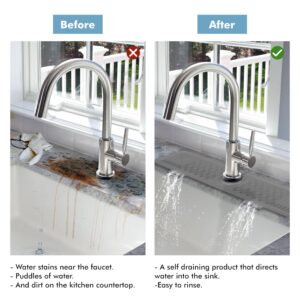 SINK EVOLUTION Kitchen Sink Splash Guard behind Faucet with Buckle Adjustment - 24 inch Faucet Mat, Self Draining with Slope and 2 long-spout drains, Sink Accessories for Kitchen Counter and Bathroom