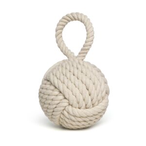 xcrui decorative rope door stop with handle, weighted door stopper, knot nautical, heavy doorstop for garage, office,door, bedroom, living room door, home,and window wedge,ivory-colored,6.25 in