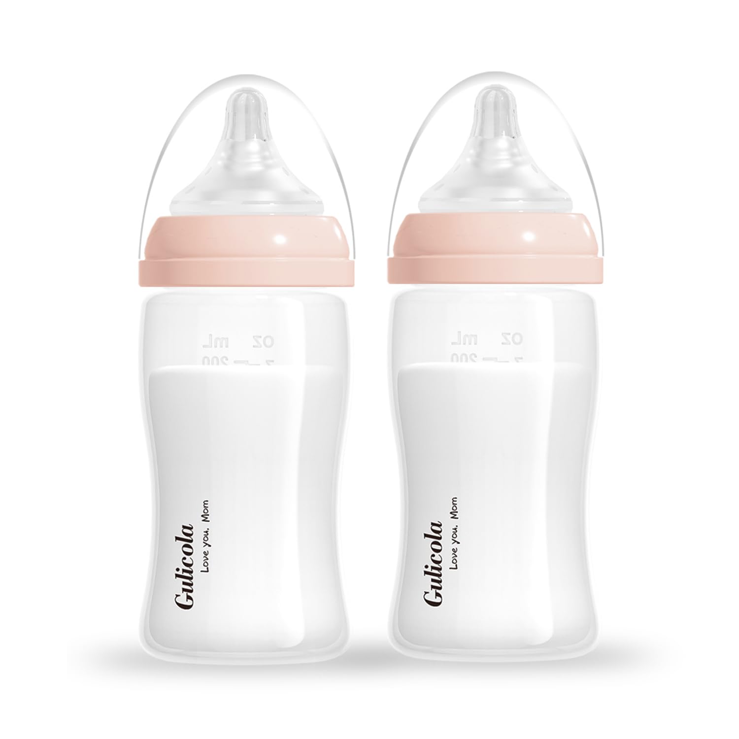 Gulicola Nursing Baby Bottles Wide Neck, Newborn Breastfeeding Bottles with Extra Slow Flow Nipples (SS), 0 Months +, BPA Free PP, 7 oz & 2 Pack - Pink