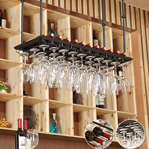 LAJUU Wine Racks,Adjustable Metal Ceiling Industrial Hanging Wine Glass Racks Goblet Stemware Holder Decoration Shelf