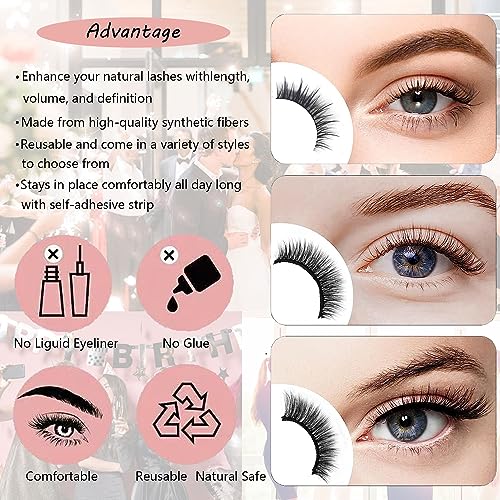 Self Adhesive Eyelashes, 4 Pairs False Eyelashes Natural Look,Reusable Adhesive Eyelashes,Self Adhesive Eyelashes Reusable Self Sticking,Waterproof No Glue Eyelashes, False Lashes for Women Gift