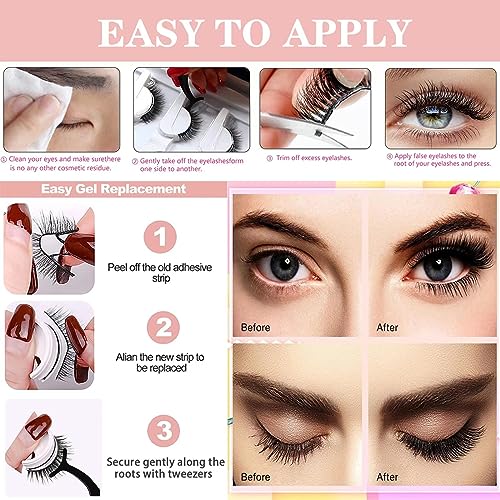 Self Adhesive Eyelashes, 4 Pairs False Eyelashes Natural Look,Reusable Adhesive Eyelashes,Self Adhesive Eyelashes Reusable Self Sticking,Waterproof No Glue Eyelashes, False Lashes for Women Gift