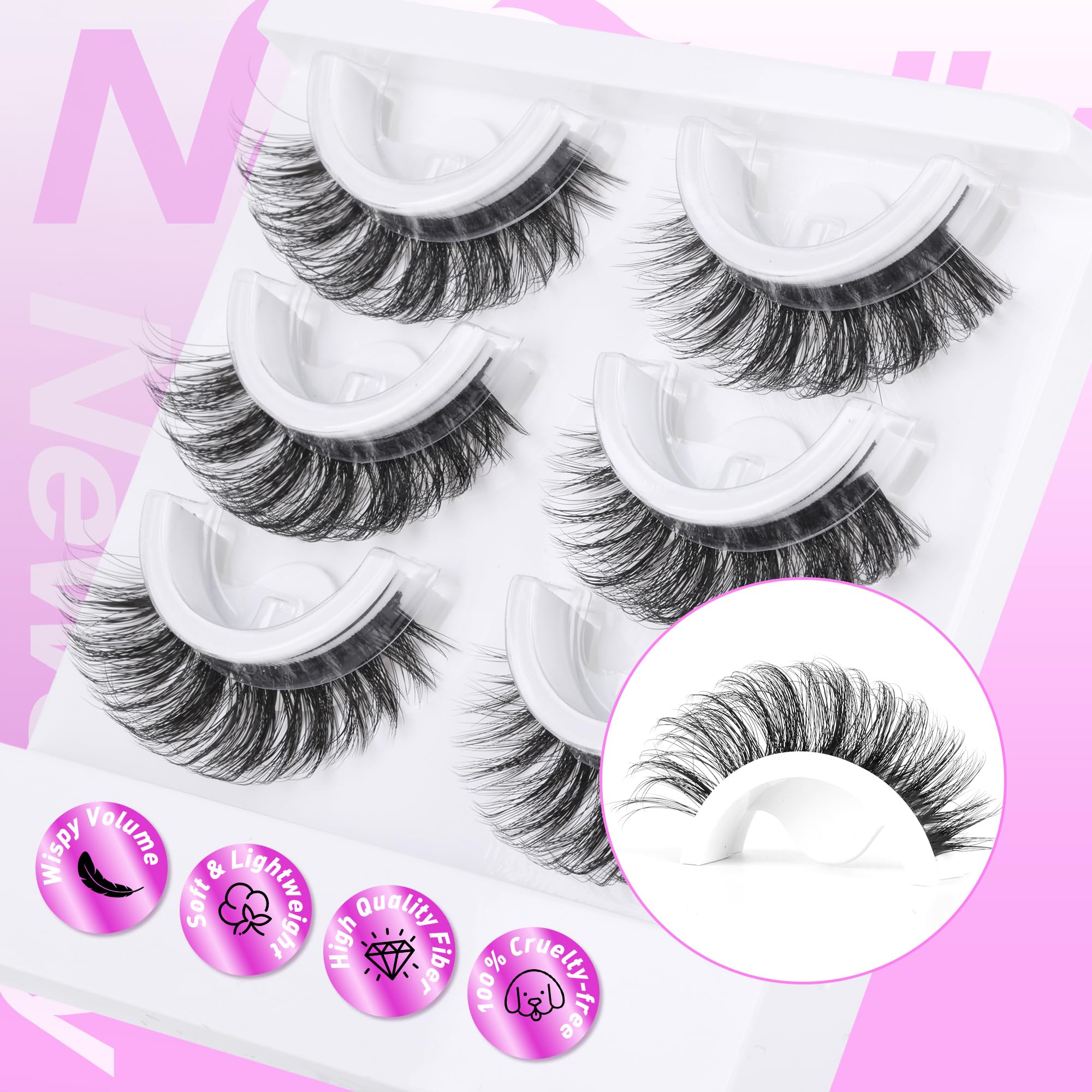 Newcally False Eyelashes Russian Strip Lashes Wispy Mink Lashes Fluffy D Curl Fake Lashes Like Eyelash Extension Lash Strips 9 Pairs Pack