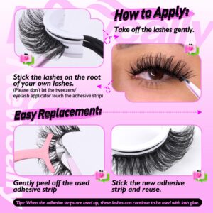 Newcally False Eyelashes Russian Strip Lashes Wispy Mink Lashes Fluffy D Curl Fake Lashes Like Eyelash Extension Lash Strips 9 Pairs Pack