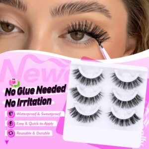 Newcally False Eyelashes Russian Strip Lashes Wispy Mink Lashes Fluffy D Curl Fake Lashes Like Eyelash Extension Lash Strips 9 Pairs Pack