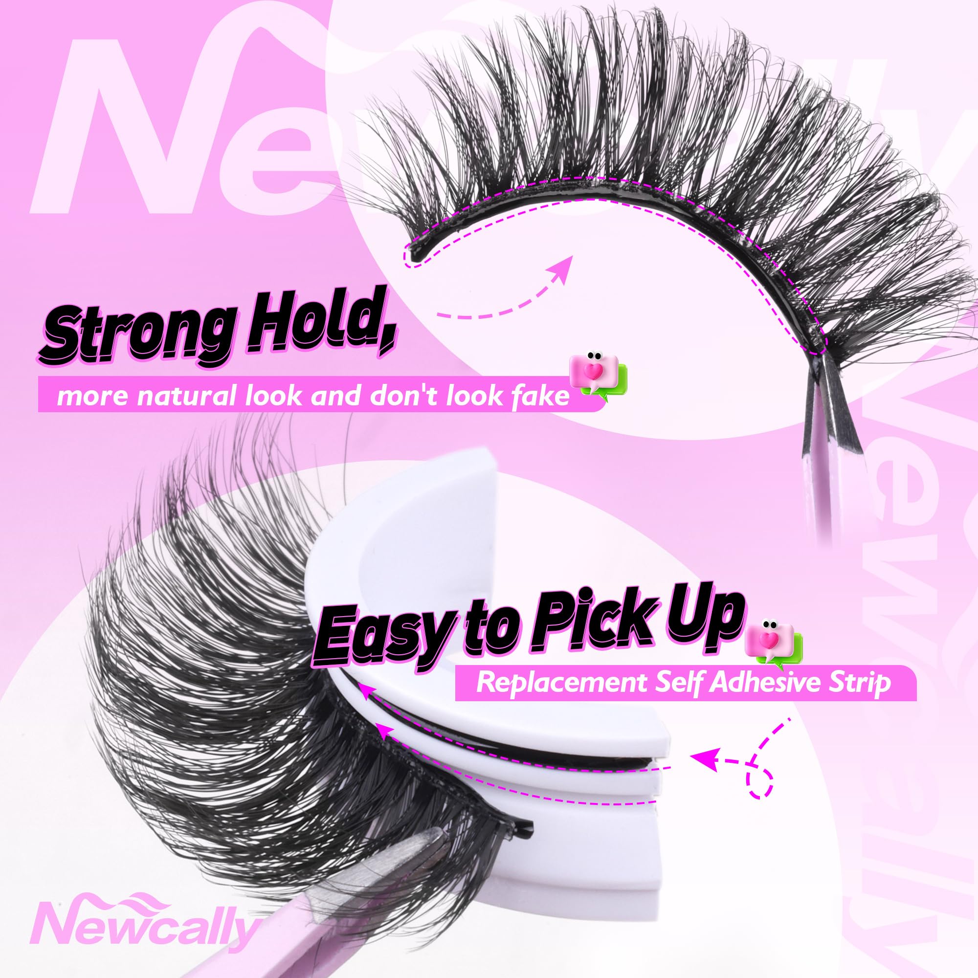 Newcally False Eyelashes Russian Strip Lashes Wispy Mink Lashes Fluffy D Curl Fake Lashes Like Eyelash Extension Lash Strips 9 Pairs Pack