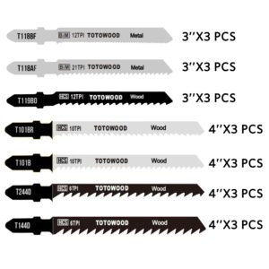 TOTOWOOD 21pcs Jig Saw Blades,Multi-Purpose T-Shank Jig Saw Blades,Assorted Jig Saw Kit Value Pack for Wood, Plastic and Metal Cutting with Carry Case