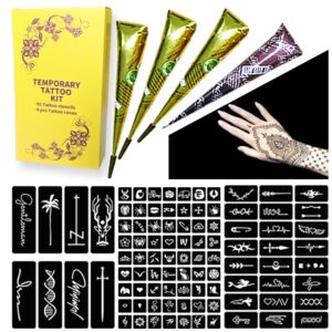 bkdrl 95 pcs 3 pages tattoo stencils,4 pcs 3 color temporary tattoo kit, black brown maroon