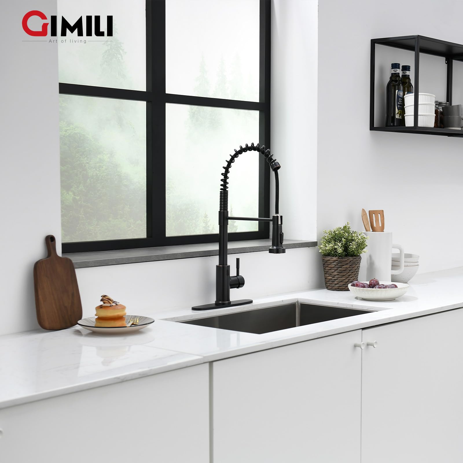 GIMILI Oil Rubbed Bronze Touchless Kitchen Faucet with AC Adapter, Motion Sensor Smart Hands Free Single Handle Kitchen Sink Faucet with Pull Down Sprayer