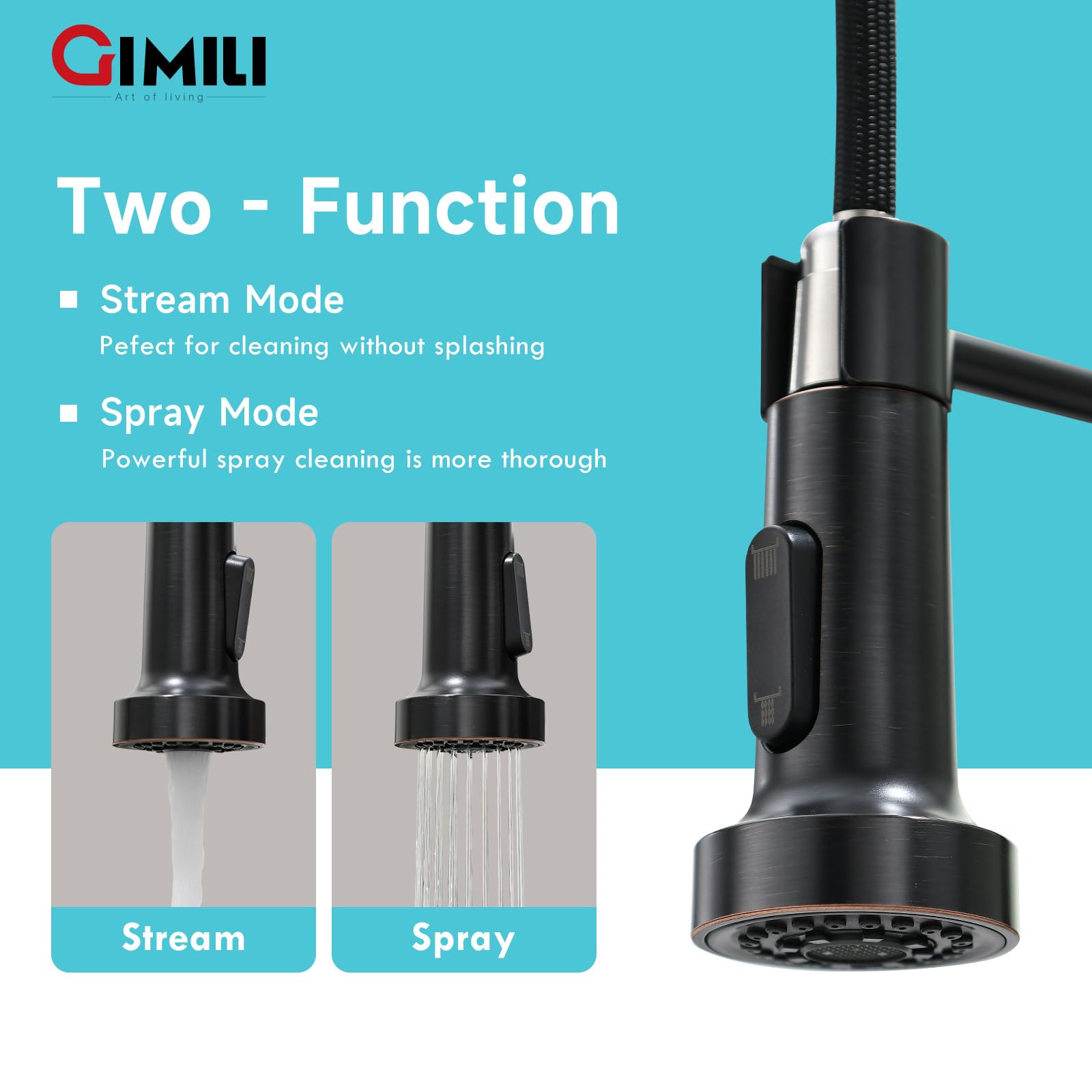 GIMILI Oil Rubbed Bronze Touchless Kitchen Faucet with AC Adapter, Motion Sensor Smart Hands Free Single Handle Kitchen Sink Faucet with Pull Down Sprayer