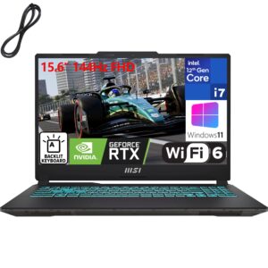 msi cyborg 15 15.6" 144hz fhd gaming laptop computer, intel 10-core i7-12650h, geforce rtx 4060 8gb, 16gb ddr5 ram, 512gb pcie ssd, wifi 6, bluetooth 5.2, backlit keyboard, windows 11, broag cable